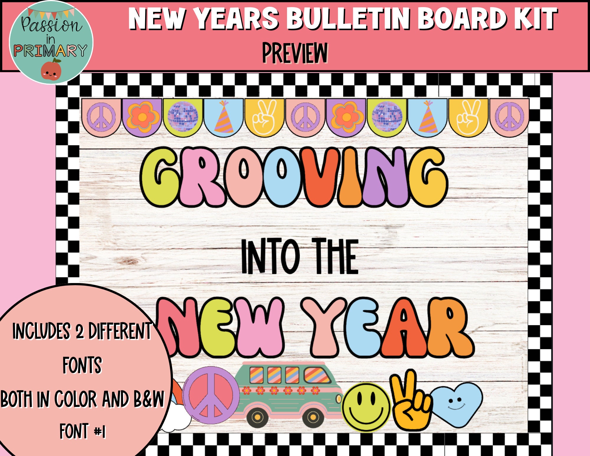 News Years Bulletin Board | Retro Bulletin Board | New Years 2025 ...