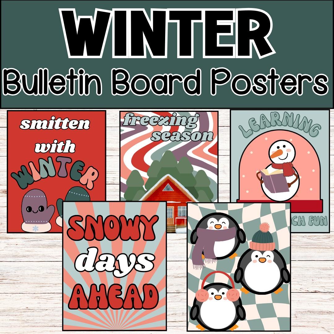 RETRO WINTER Classroom Decor Posters - Bulletin Board Kit - January ...