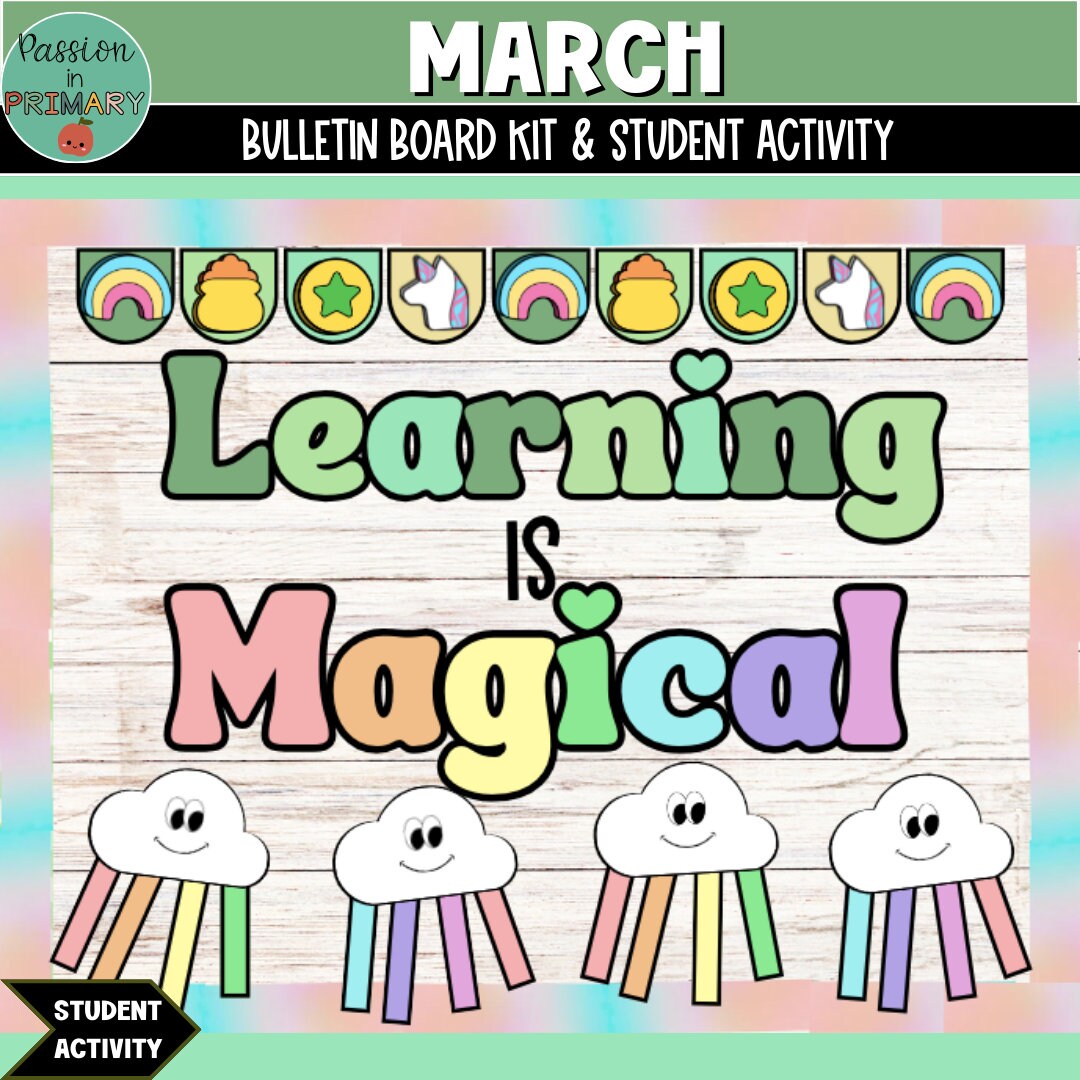 March Bulletin Board Kit Retro Rainbow Classroom Decor St Patrick's ...