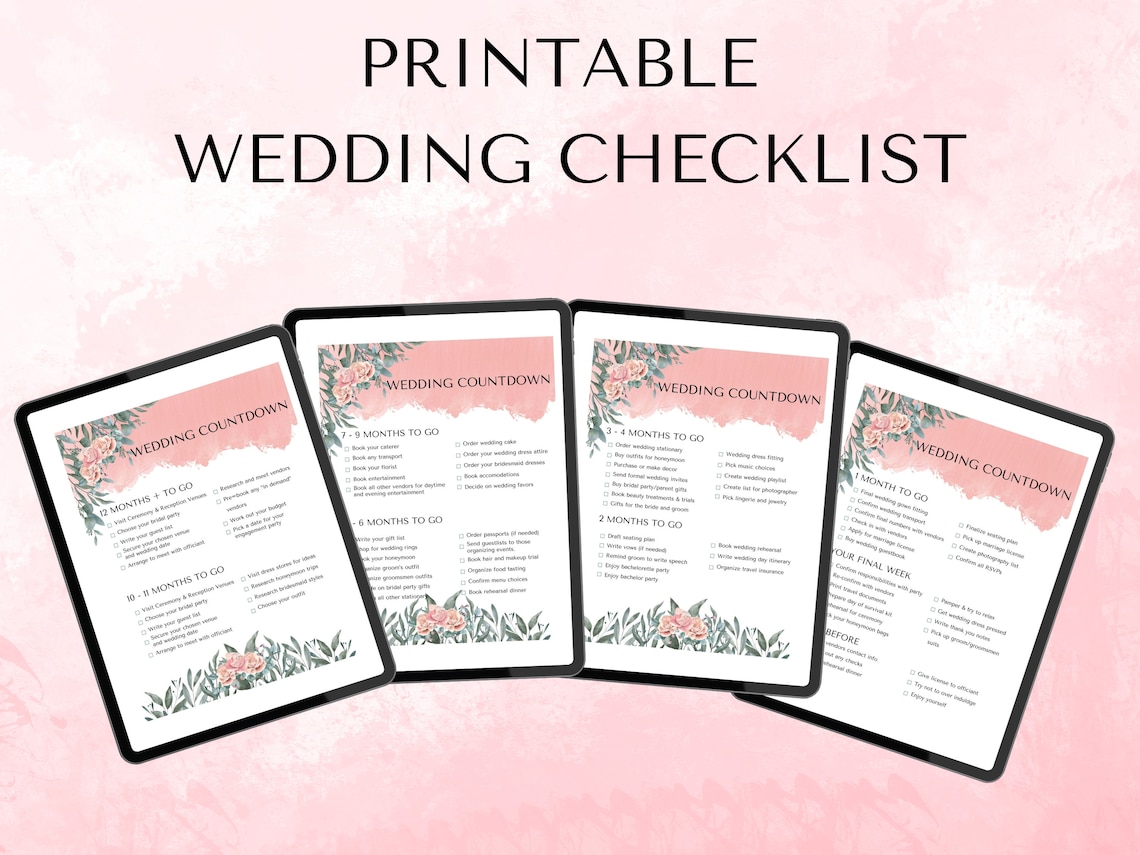 Floral Wedding Checklist Printable Wedding Planning Checklist Wedding ...