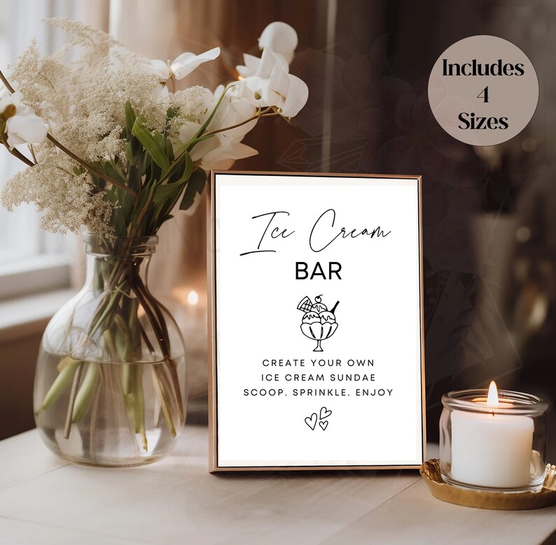 Ice Cream Bar Sign, Sundae Bar, Ice Cream Bar Sign, Minimalist Wedding ...