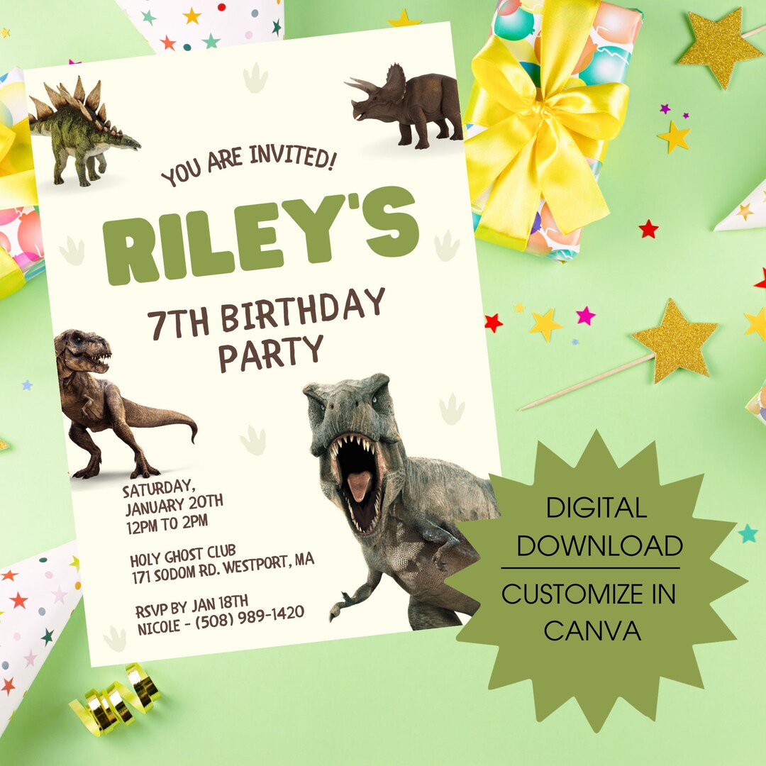 T-rex Party Invite, Instant Download, Dinosaur Printable Birthday ...