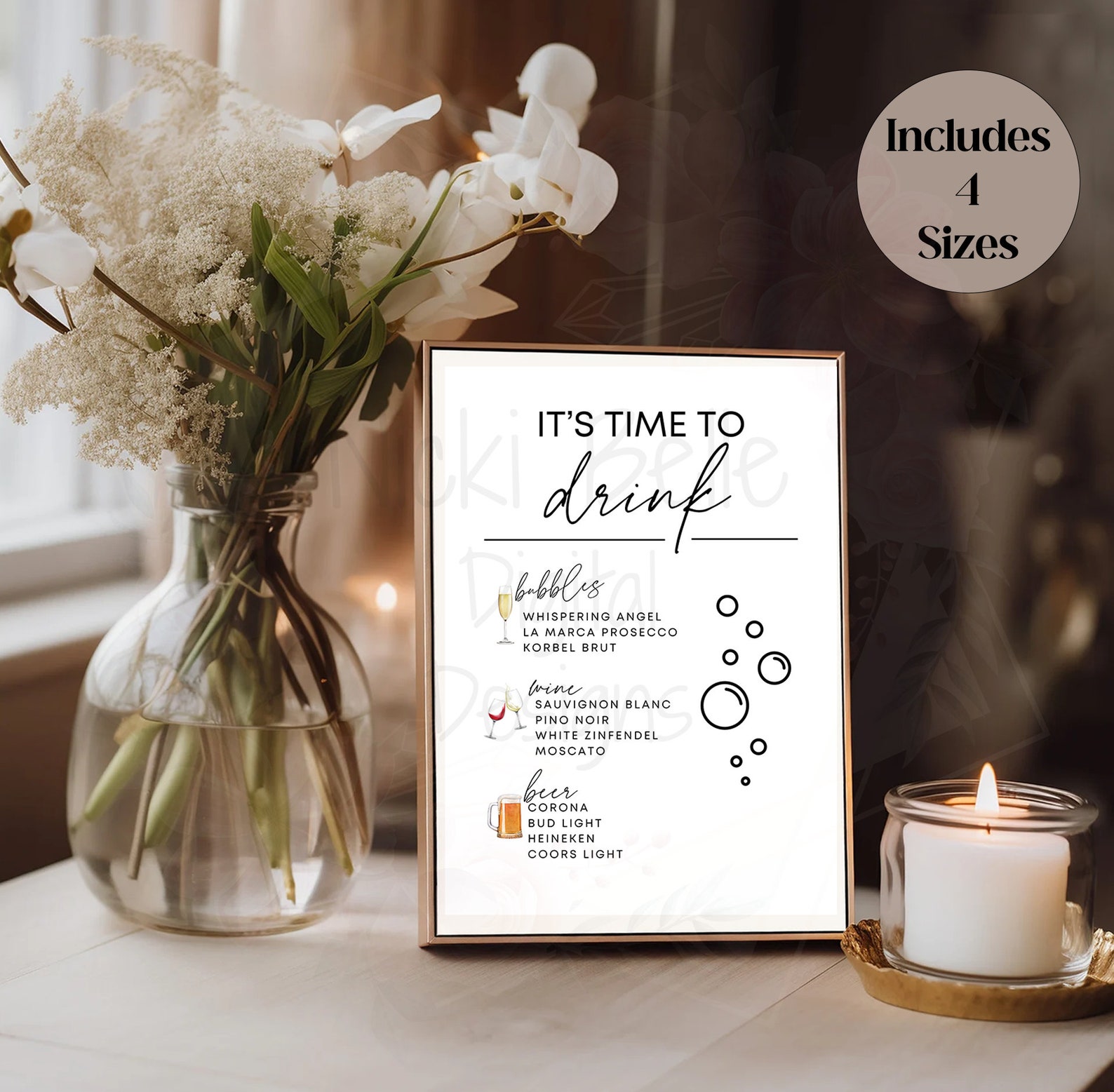 Minimalist Wedding Bar Menu Template, Modern Editable Printable Wedding ...