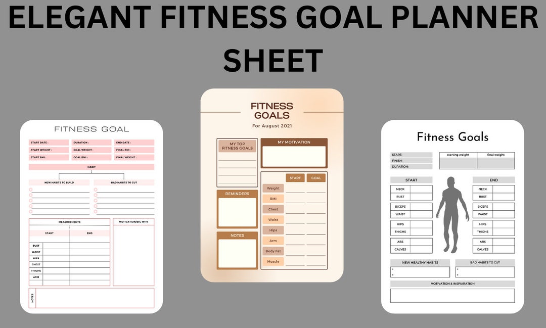 Elegant Fitness Goal Planner Sheet - Etsy