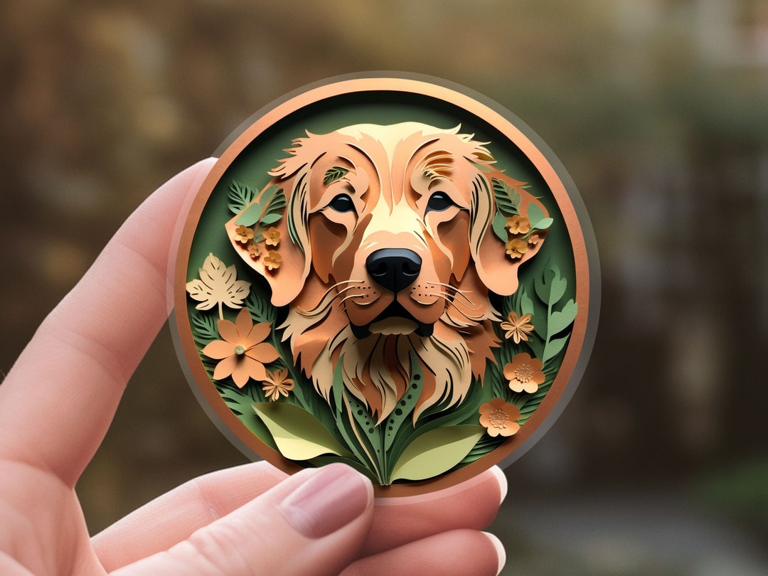 Golden Retriever Sticker: Red Golden Papercut Style Art, Cute Dog Lover ...