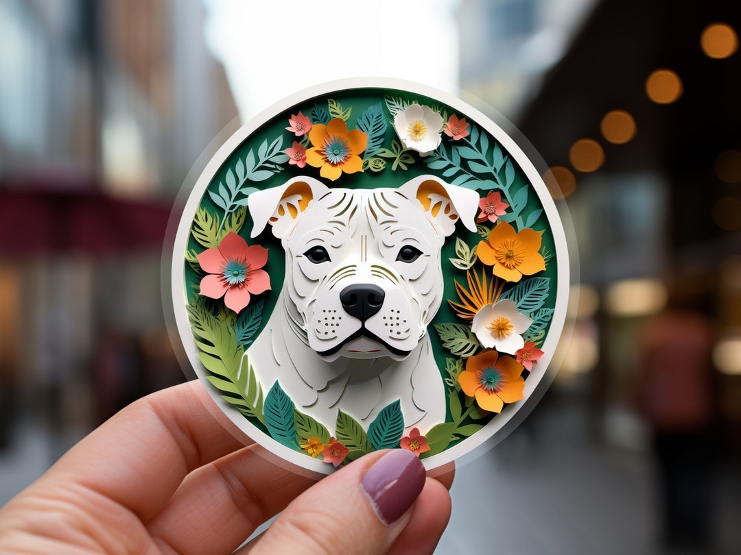 Staffordshire Bull Terrier Sticker: White Staffy Vinyl Papercut Art ...