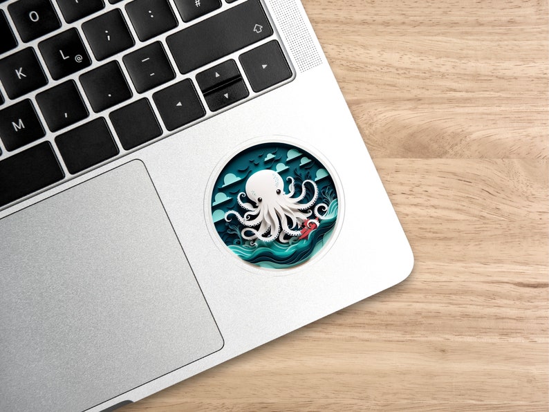 Kraken Sticker: Cute Sea Monster Vinyl Decal, Digital Papercut Style ...