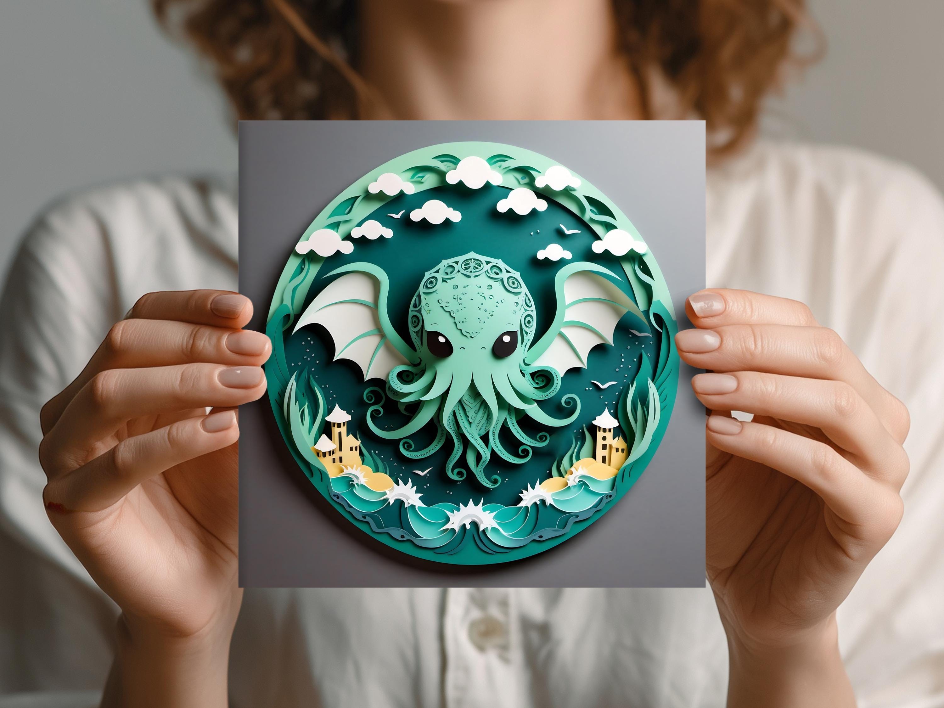 Cthulhu Greeting Card: Lovecraft Papercut-style Art, 5x5 Square Card ...