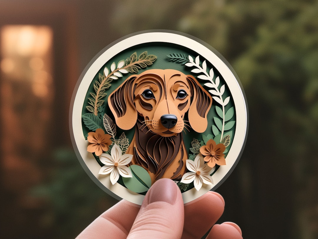 Dachshund Sticker: Chocolate Doxie Papercut Style Art, Cute Dog Lover ...
