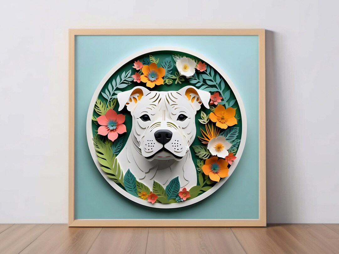 Staffordshire Bull Terrier Art Print: White Staffy Papercut-style Decor ...
