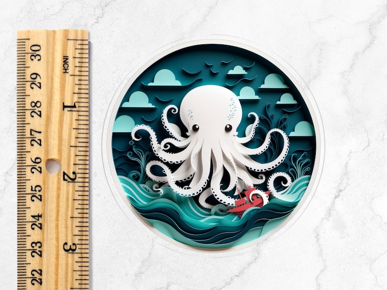 Kraken Sticker: Cute Sea Monster Vinyl Decal, Digital Papercut Style ...
