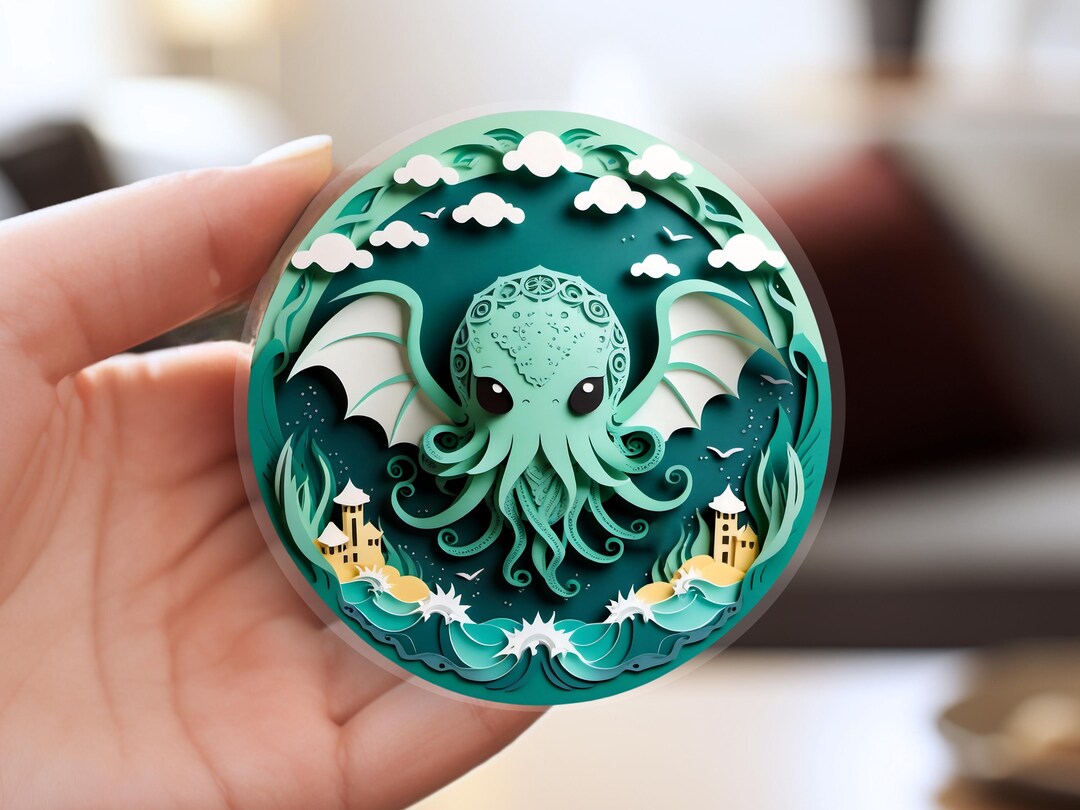 Cthulu Cute Cryptid Sticker: Vinyl Papercut Art Decal, Unique Monster ...
