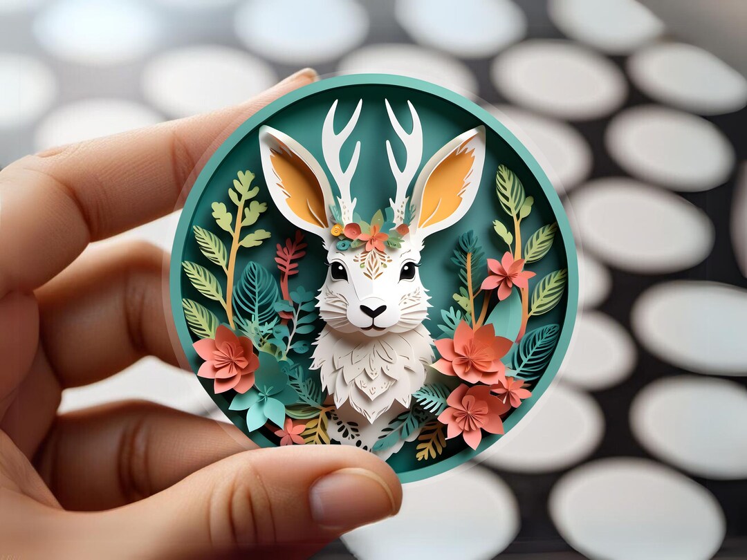 Jackalope Cute Cryptid Sticker - Vinyl Digital Papercut Style Art Decal ...
