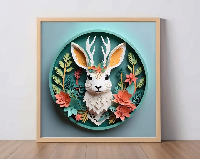 Jackalope Cute Cryptid Papercut Art: Folklore Print, Cryptid Fan Gift, Wall Decor, Unique ...