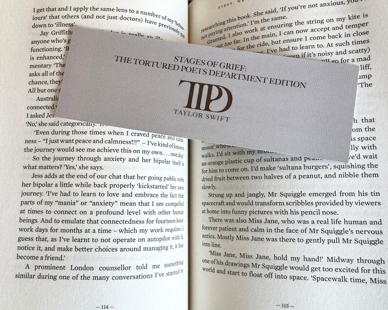 The Tortured Poets Department 5 Stages of Grief Bookmark Taylor Swift TTPD Bookmark - Etsy