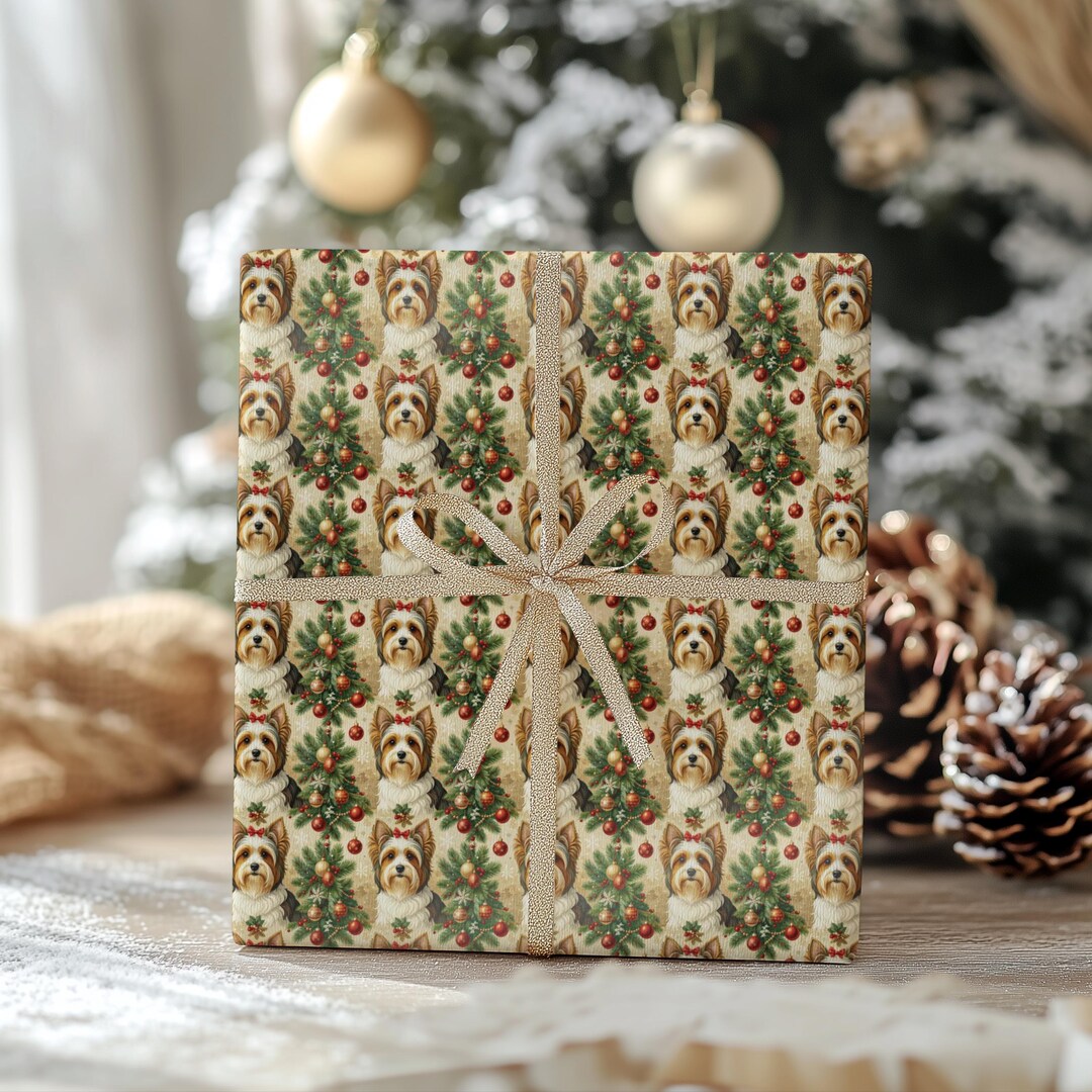 Biewer Terrier Christmas Wrapping Paper - Cute Dog Gift Wrap for ...