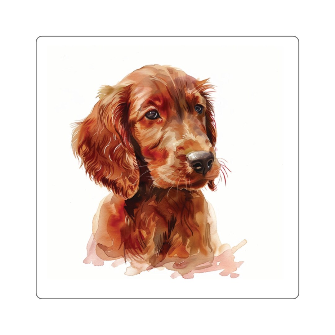 Irish Setter Sticker, Cute Watercolor Puppy Portrait Decal, Funny Red ...