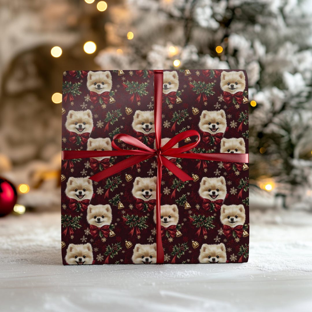 Holiday Cream Sable Pomeranian Christmas Dog Gift Wrap - Colorfully ...