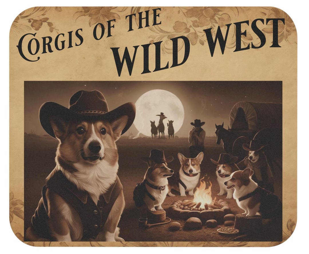 Corgi Mouse Pad - This Fun Mouse Pad Features a Cowboy Corgi Outside in ...