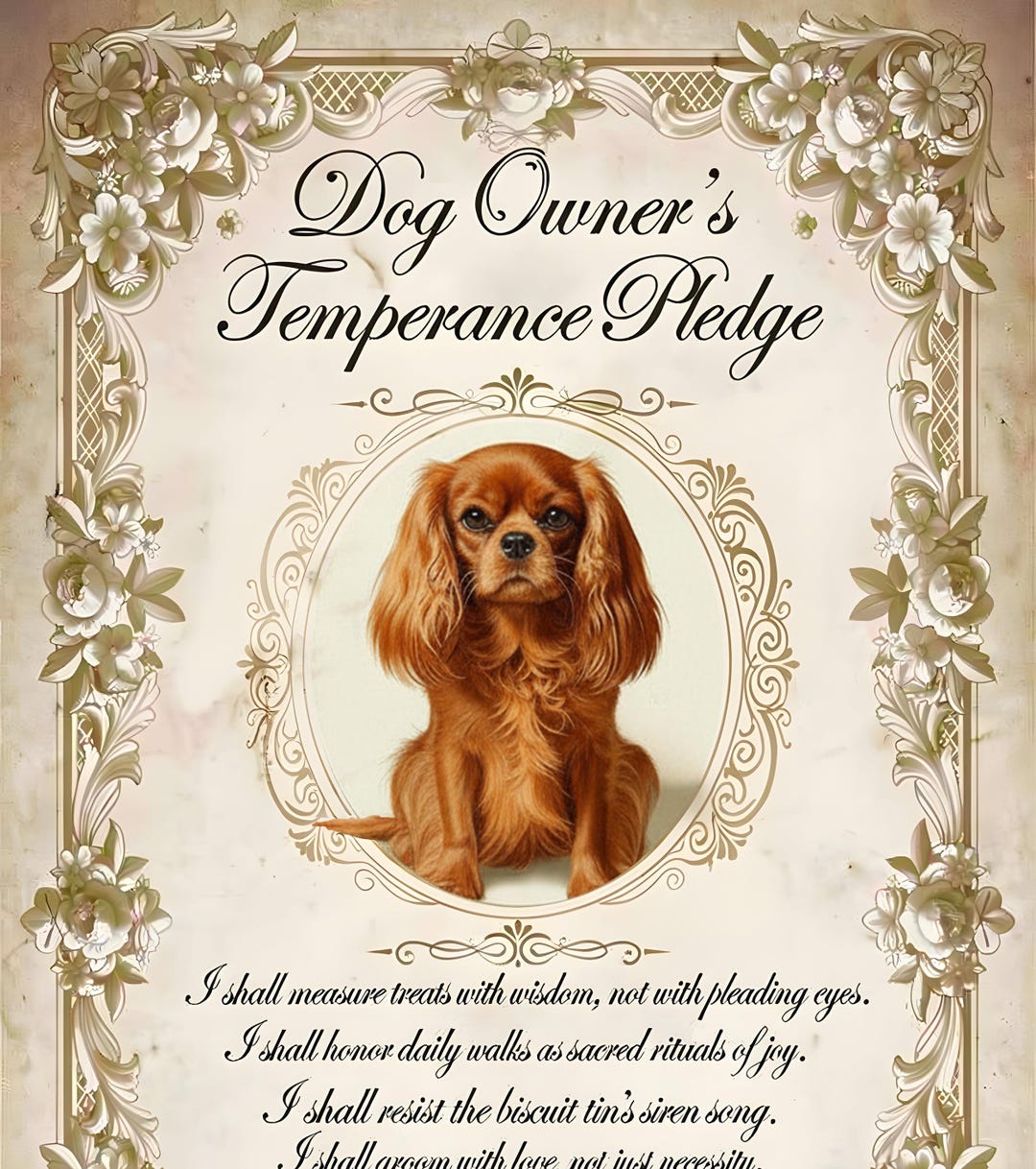 Ruby Cavalier Dog Owner Pledge Printable Download - Victorian Style Pet ...