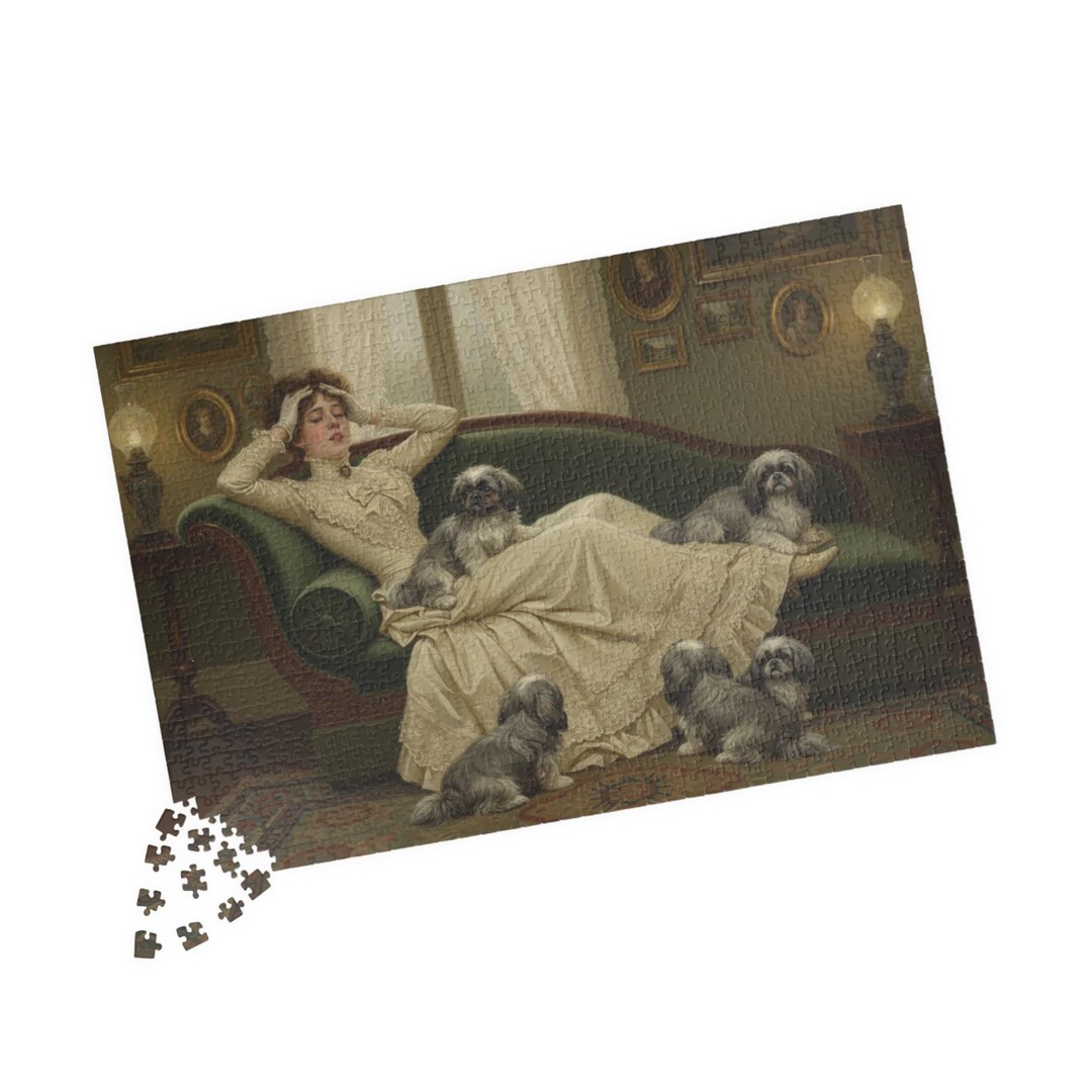 Victorian Gray Sable Pekingese Dog Puzzle (1014-pieces), Romantic 1880s ...