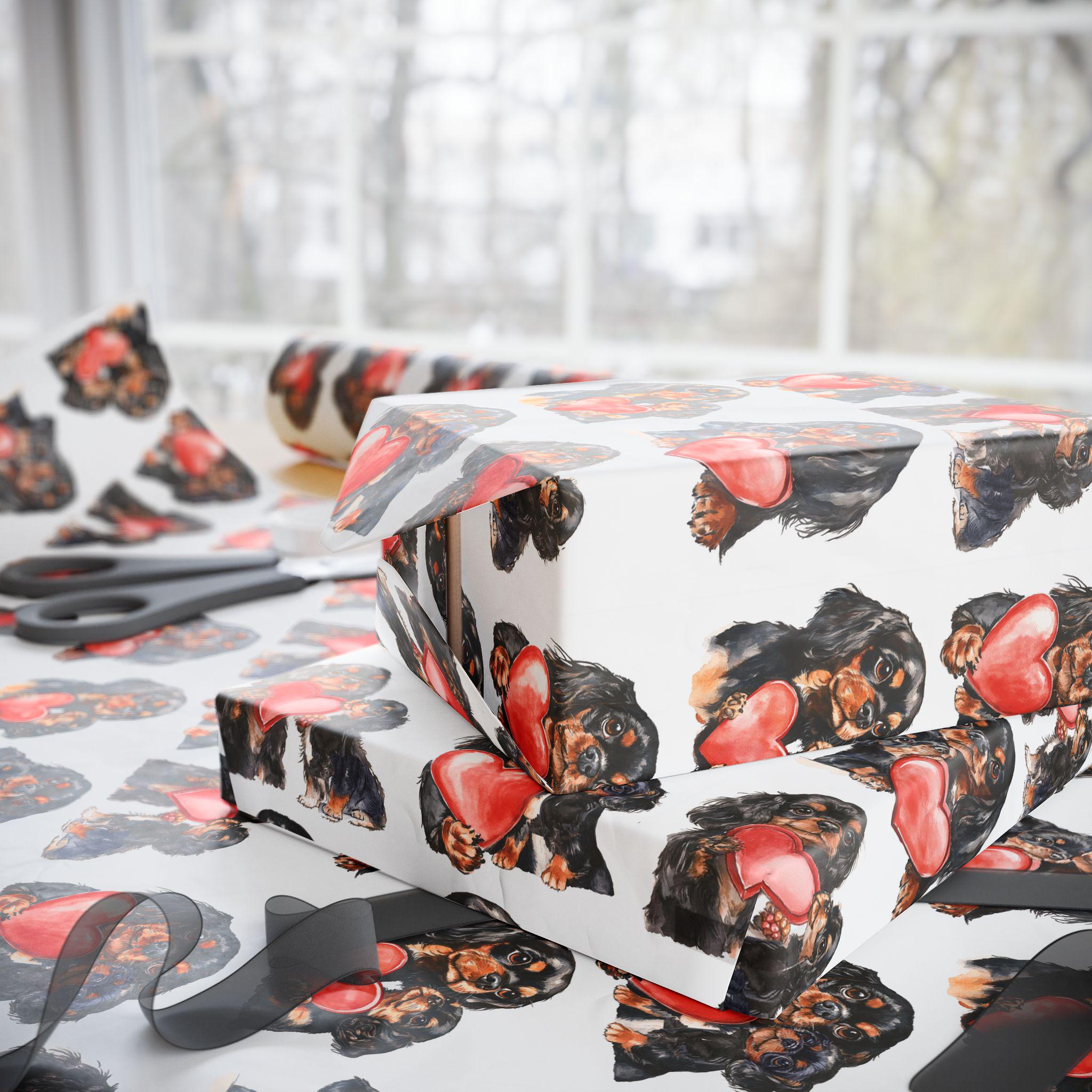 Black and Brown Cavalier King Charles Spaniel Gift Wrap - Adorable Mama ...