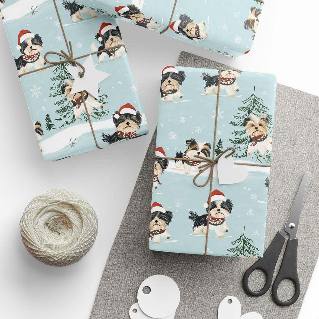 Biewer Terrier Christmas Wrapping Paper - Cute Dog Gift Wrap for ...