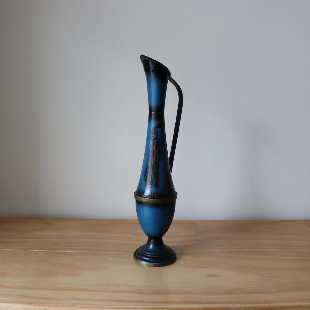 Vintage Jewish Israel Judaism Tall Hand Painted Brass Decor Pitcher ...