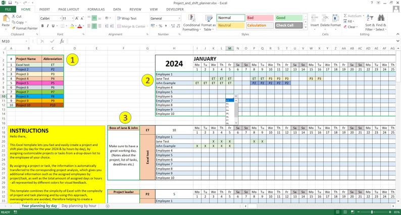 Excel Template: Easy & Automatic Project and Shift Planner for 2024 - Etsy