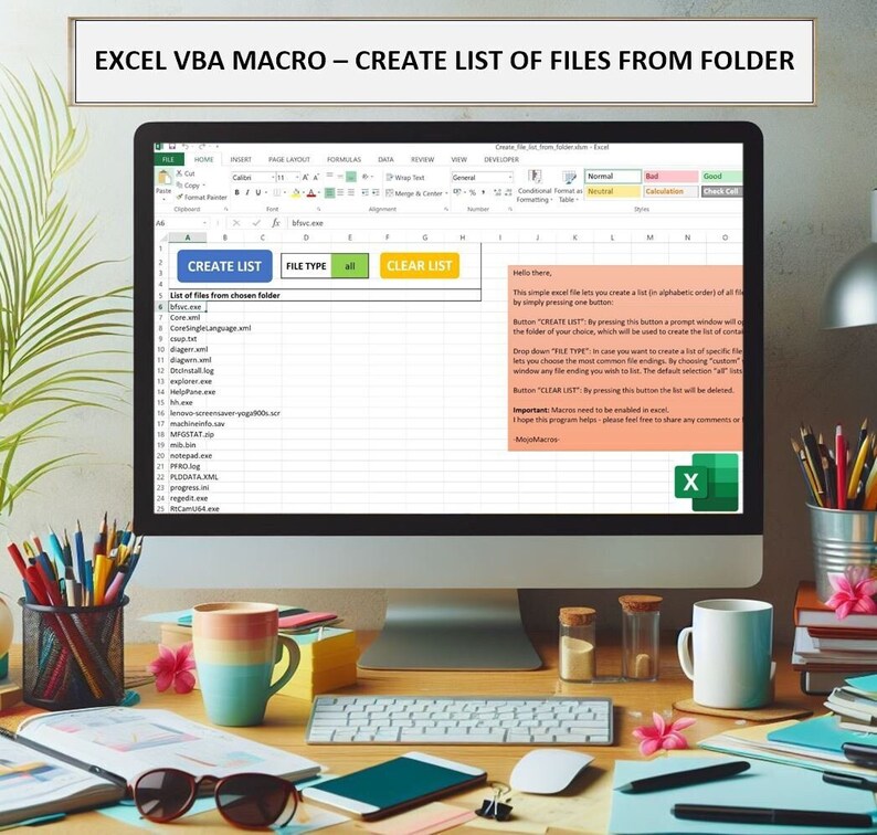 Excel Template - Create List of Files From Folder - Etsy