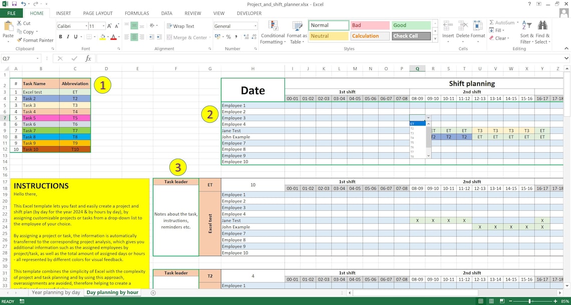 Excel Template: Easy & Automatic Project and Shift Planner for 2024 - Etsy
