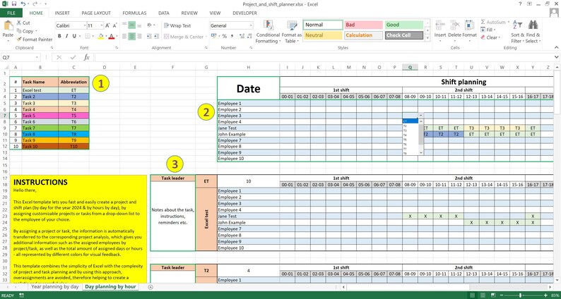 Excel Template: Easy & Automatic Project and Shift Planner for 2024 - Etsy