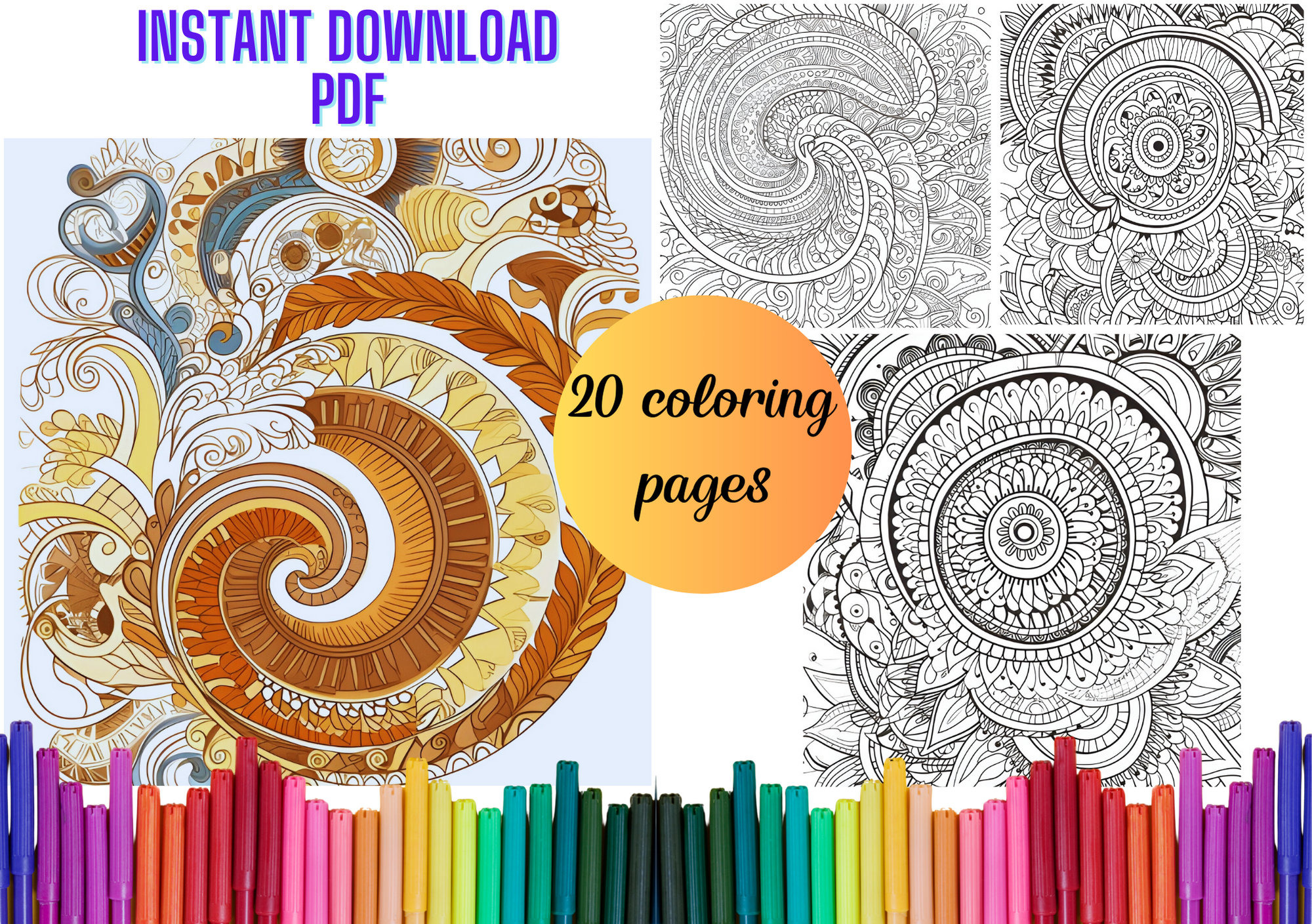 Swirly Mandala Patterns, 20 Coloring Sheets, Coloring Pages, Printable ...