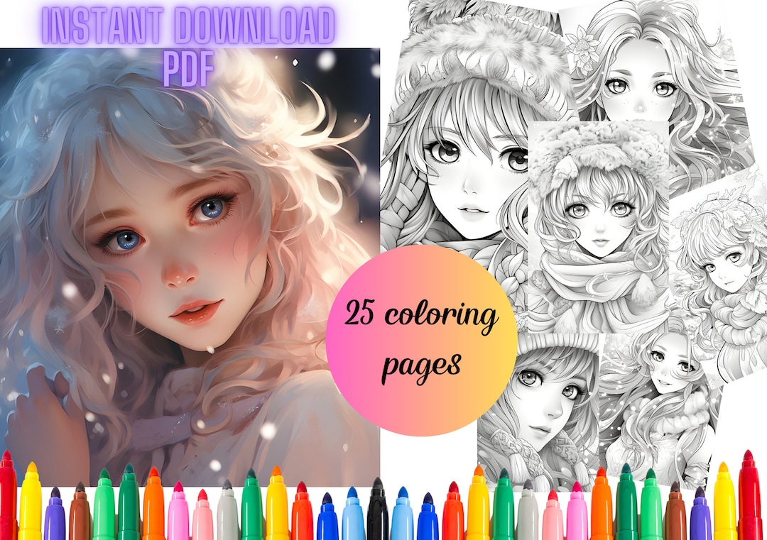Winter Anime Girl Portraits 25 Coloring Sheets, Coloring Pages ...