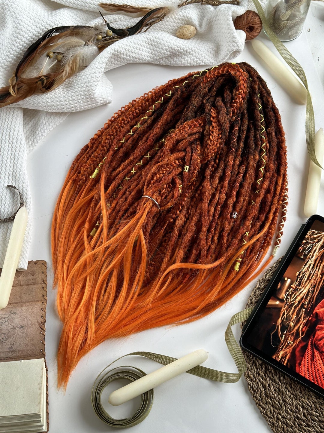 Crochet Synthetic Dreadlocks: Textured Ombre Ginger Brown and Orange ...
