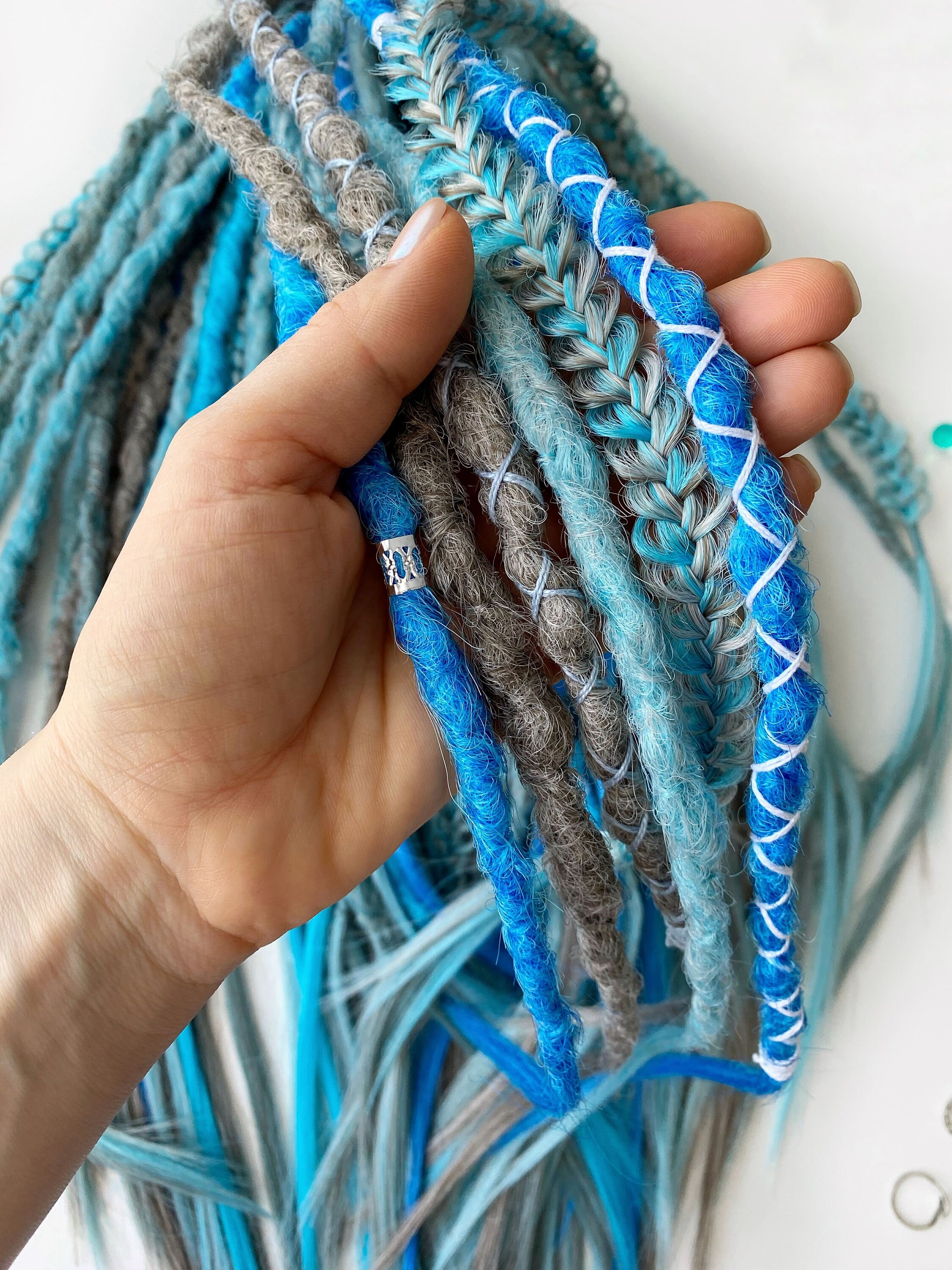 Blue Gray Synthetic Dreads Roots, Double Ended and Single Ended ...