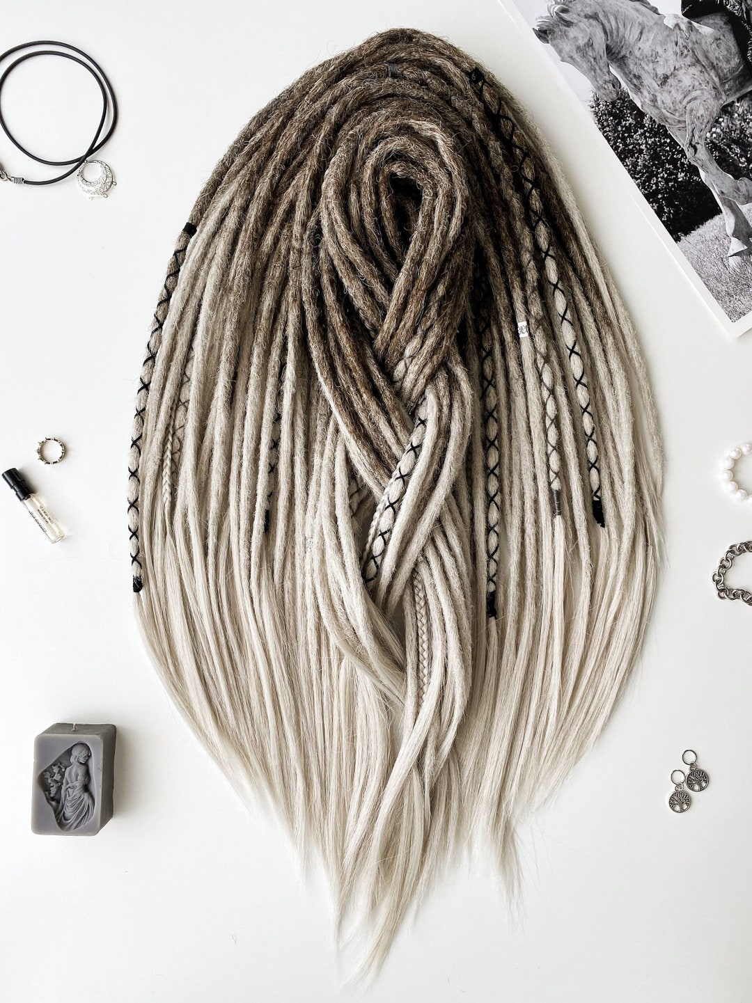 Viking Dreadlock Extensions Set Ombre Light Brown to Frosty Ash Blonde ...