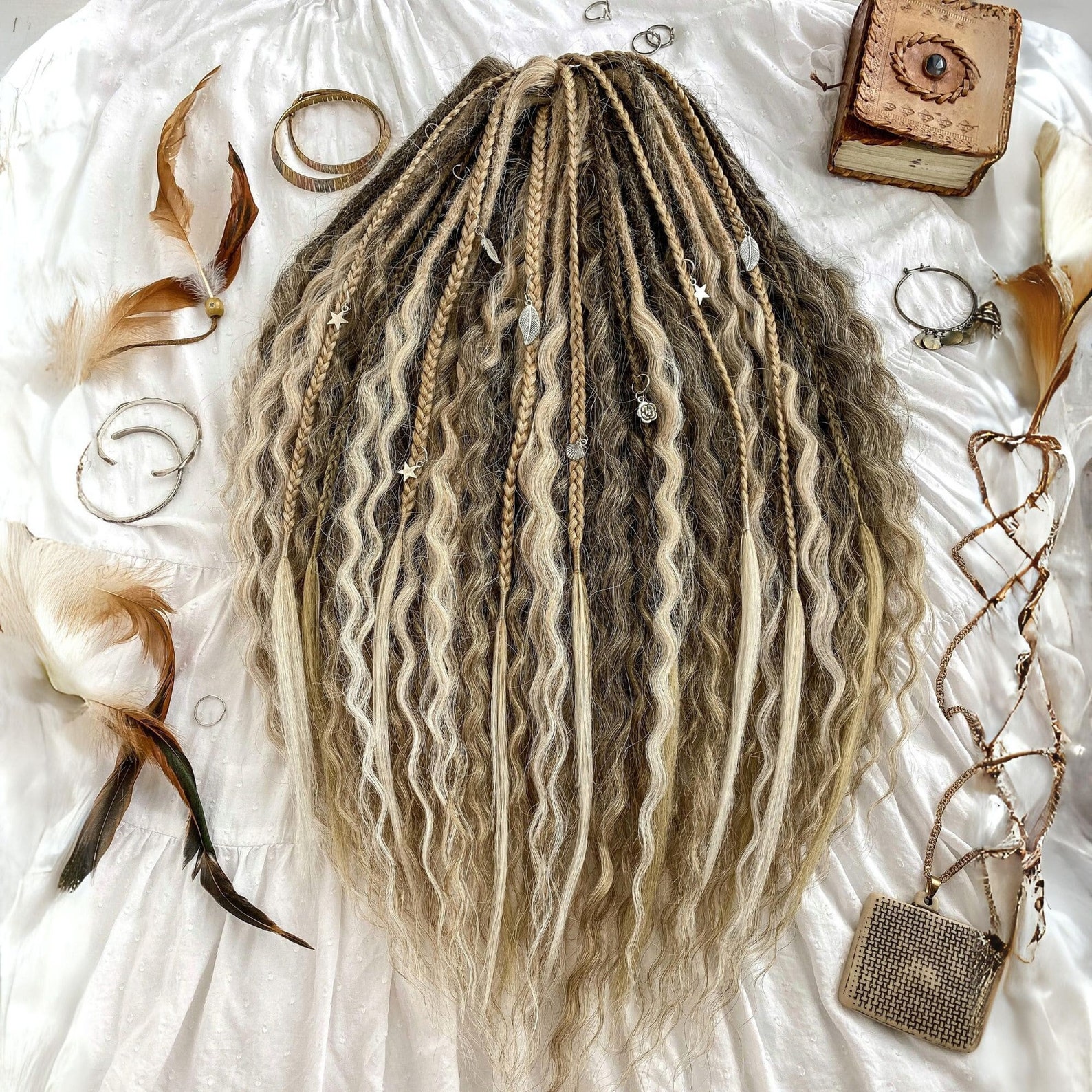 BOHO Curly Dreadlocks Dark Blond Cold Light Blond and Cream Color ...