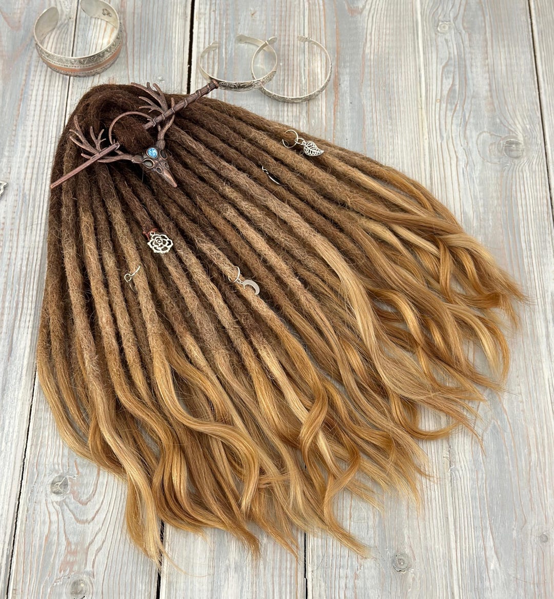 Straight Human Hair Deadlock Extensions Ombre Dark Brown to Wheat ...