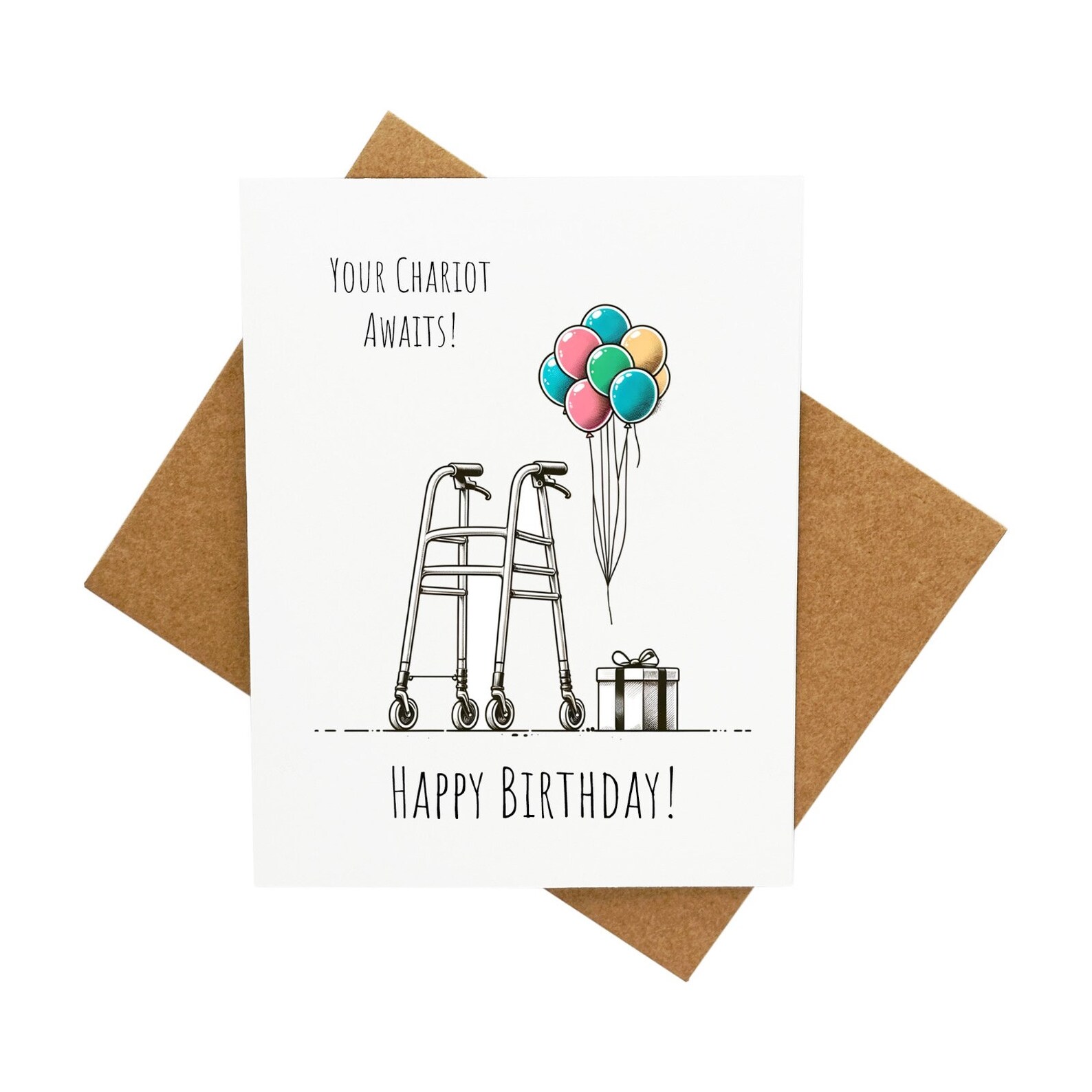 Silly & Funny Birthday Card - Walker With Balloons and a Gift [caption ...