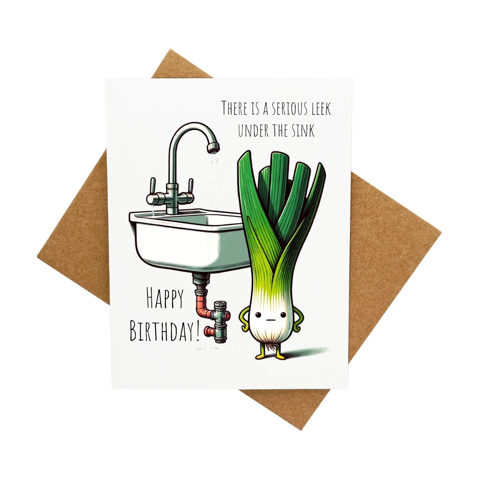 Funny Birthday Card - Cute Leek With Eyes Under a Sink [caption: There ...