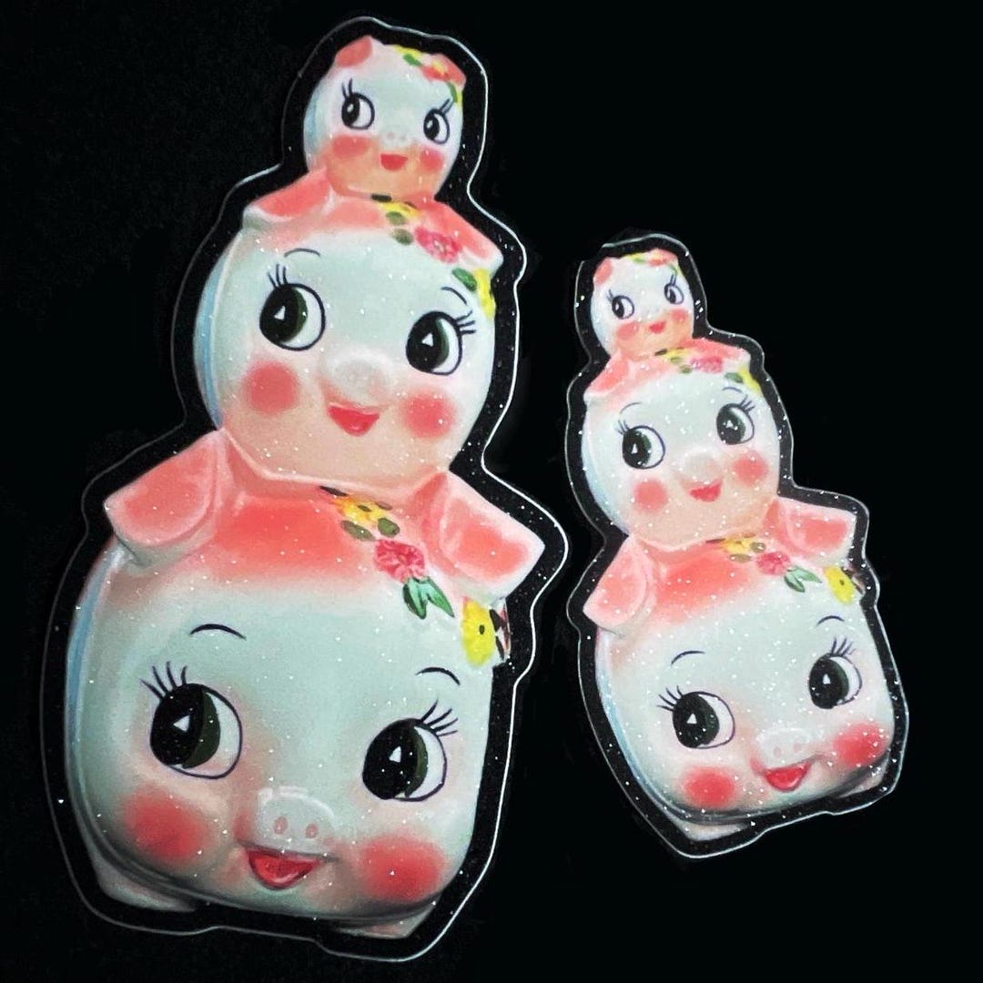 Retro Piglet Family Glitter Sticker - Etsy