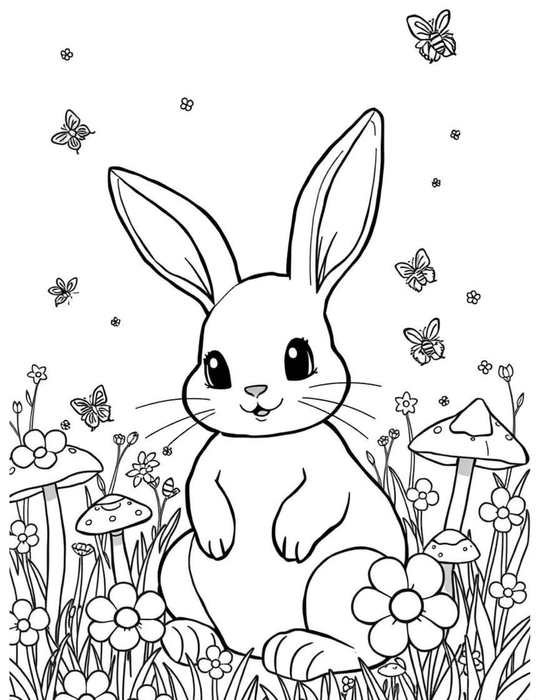 Cute Bunny Coloring Page - Etsy