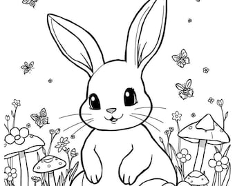 Cute Bunny Coloring Page, Instant Print - Etsy