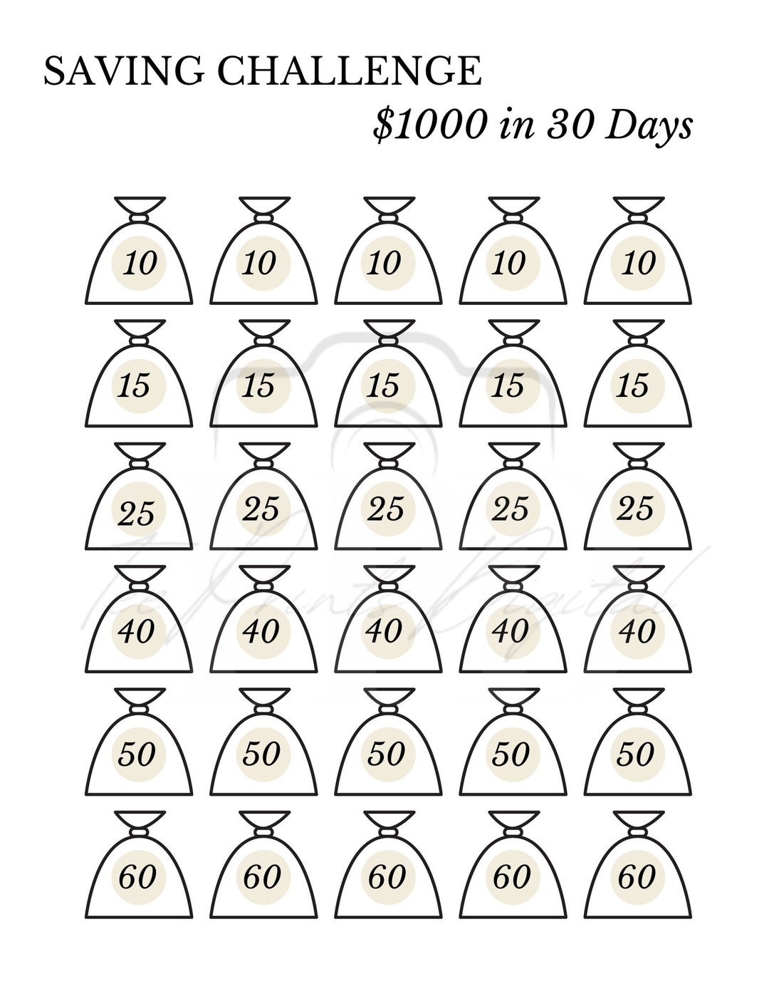 1000 Savings Challenge Printable, 1000 Dollars in 30 Days, Money ...