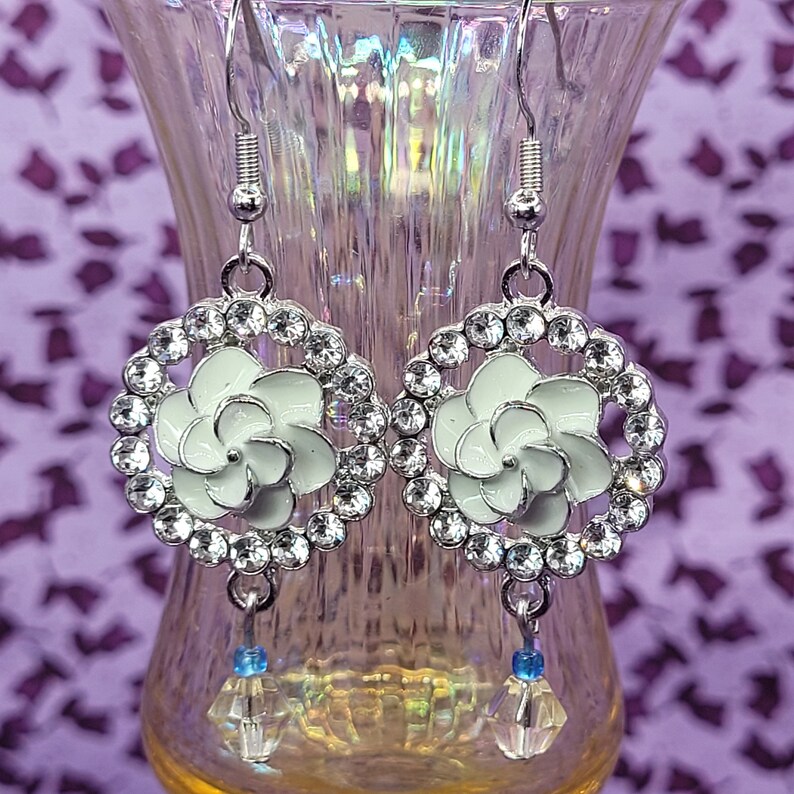 Light Blue Grey Rose Earrings - Etsy