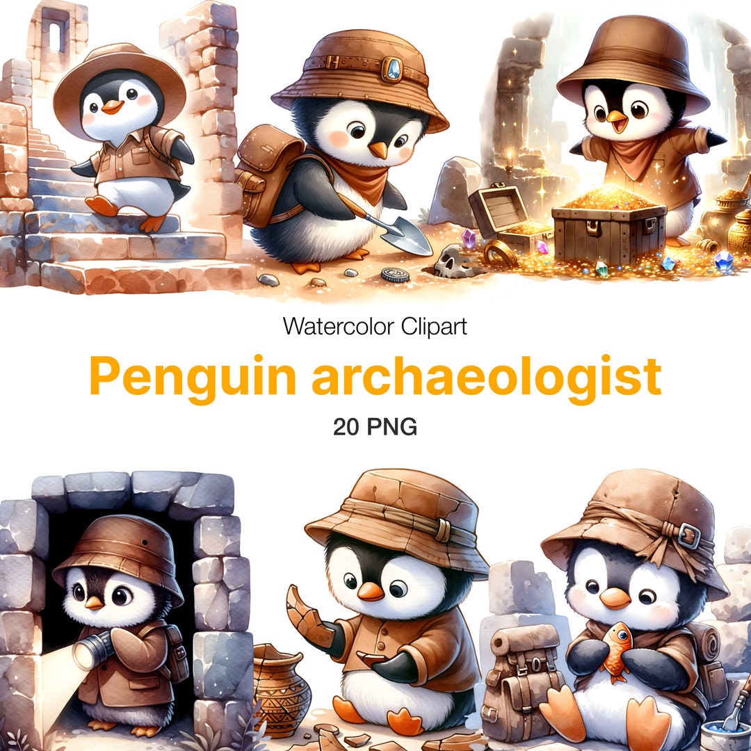Penguin Archaeologist Watercolor Clipart, Penguin Archaeologist Decor ...