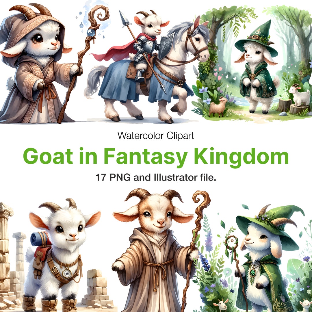 Goat in Fantasy Kingdom Watercolor Clipart, Goat in Fantasy Kingdom ...