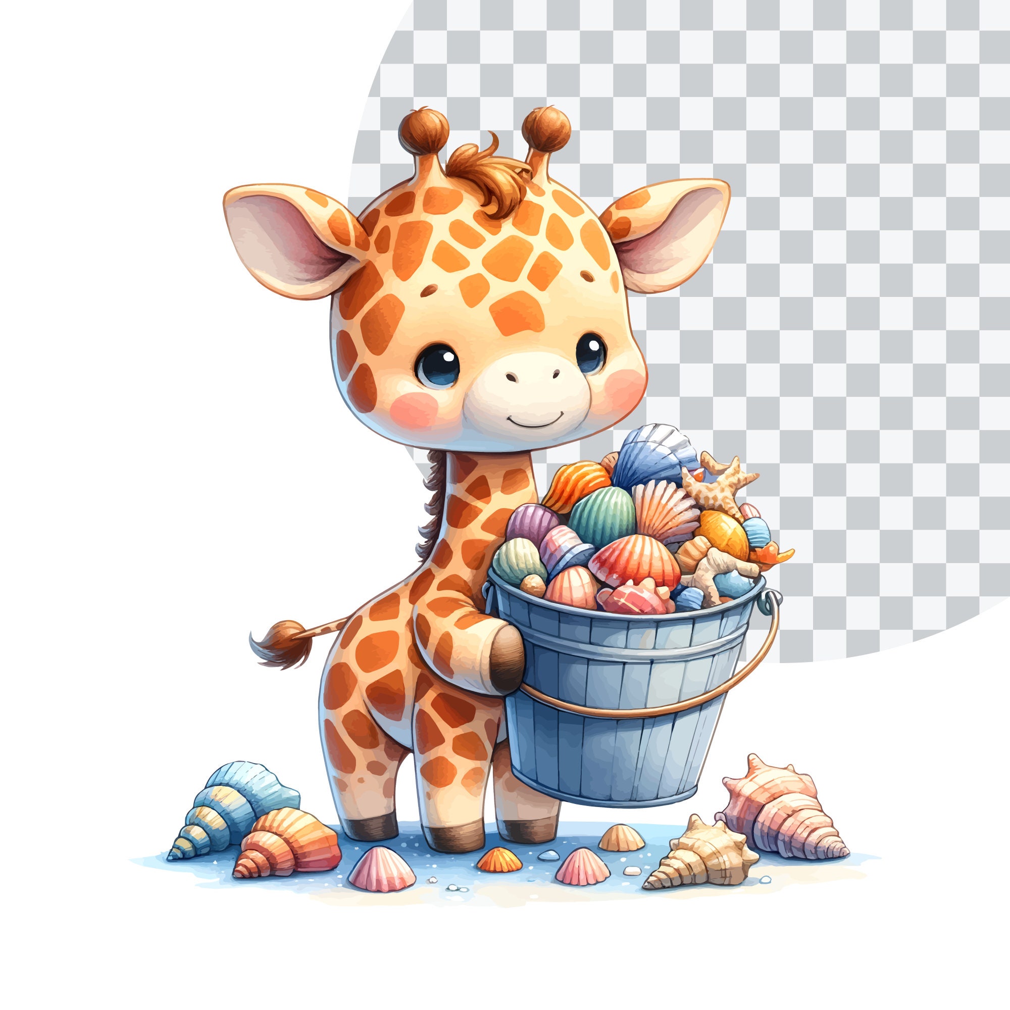 15 Watercolor Giraffe at the Beach Clipart, Giraffe at the Beach ...