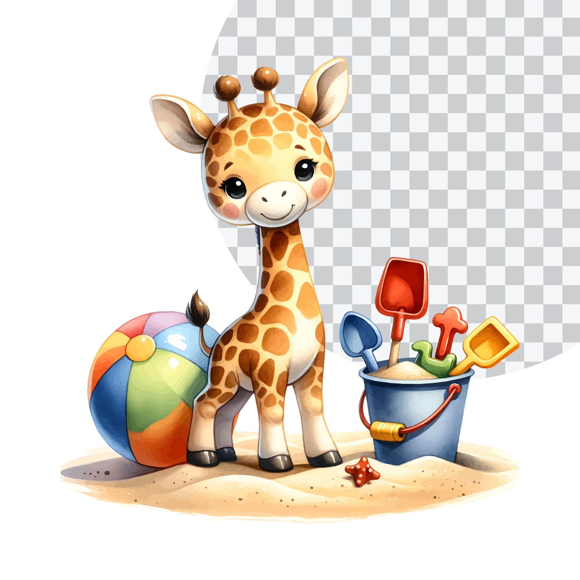15 Watercolor Giraffe at the Beach Clipart, Giraffe at the Beach ...